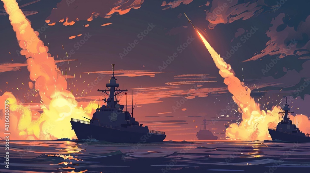military warships launching missiles for special navy missions wide ...
