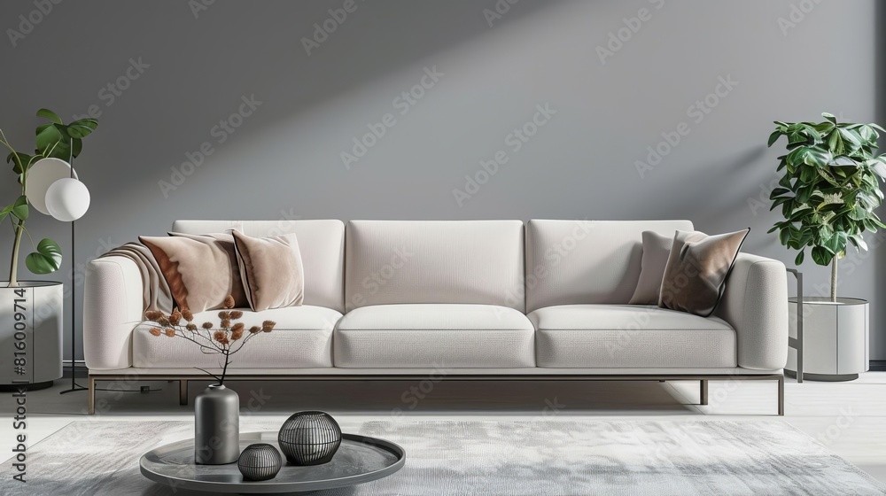 modern minimalist sofa in sleek monochromatic living room interior ...