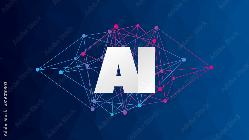Artificial intelligence. Triangle gradient network pattern. Deep learning. Smart digital ...