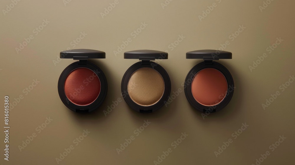 Three round makeup compacts with different shades of blush or bronzer ...