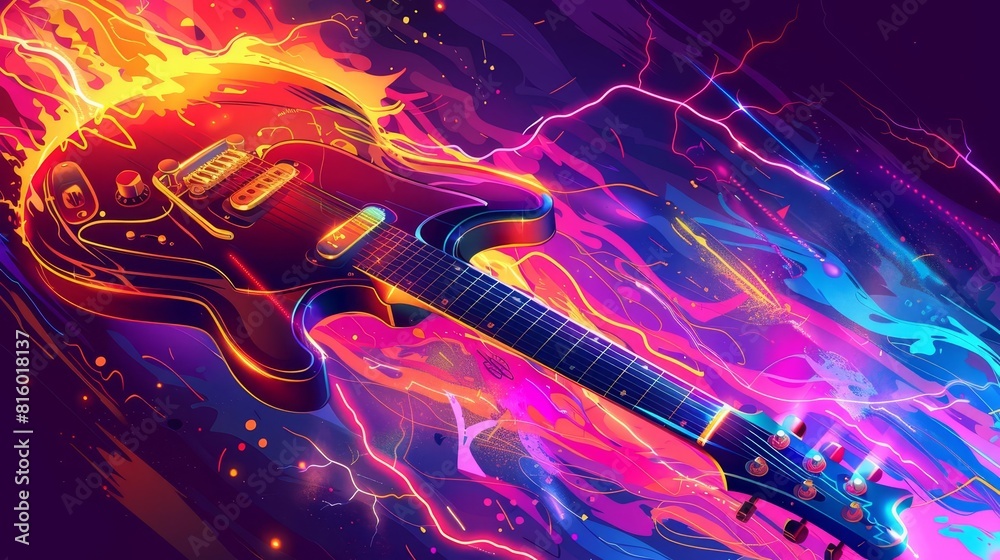 rock music festival poster background with electric guitar and ...