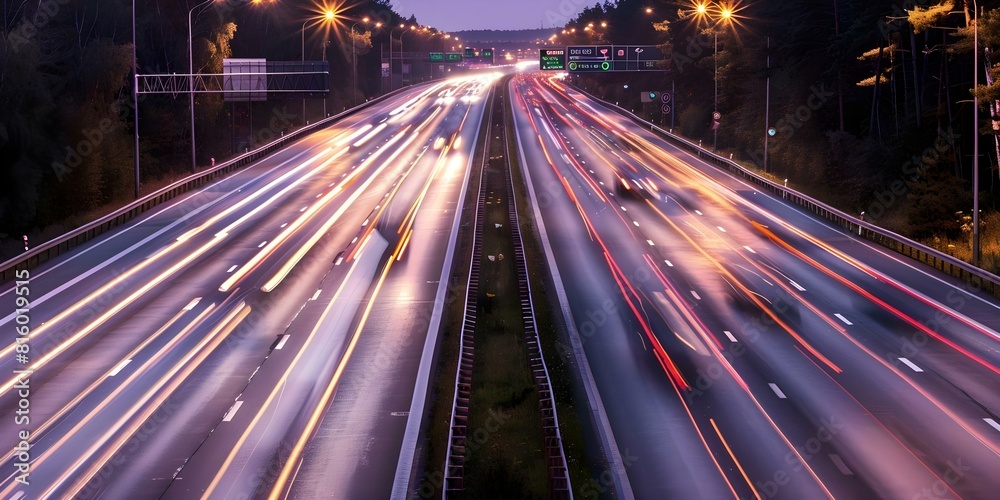 Nighttime highway photo with heavy traffic and data analysis charts ...