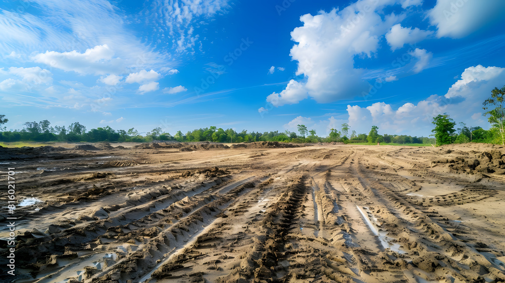 Empty dry cracked swamp reclamation soil land plot for housing ...