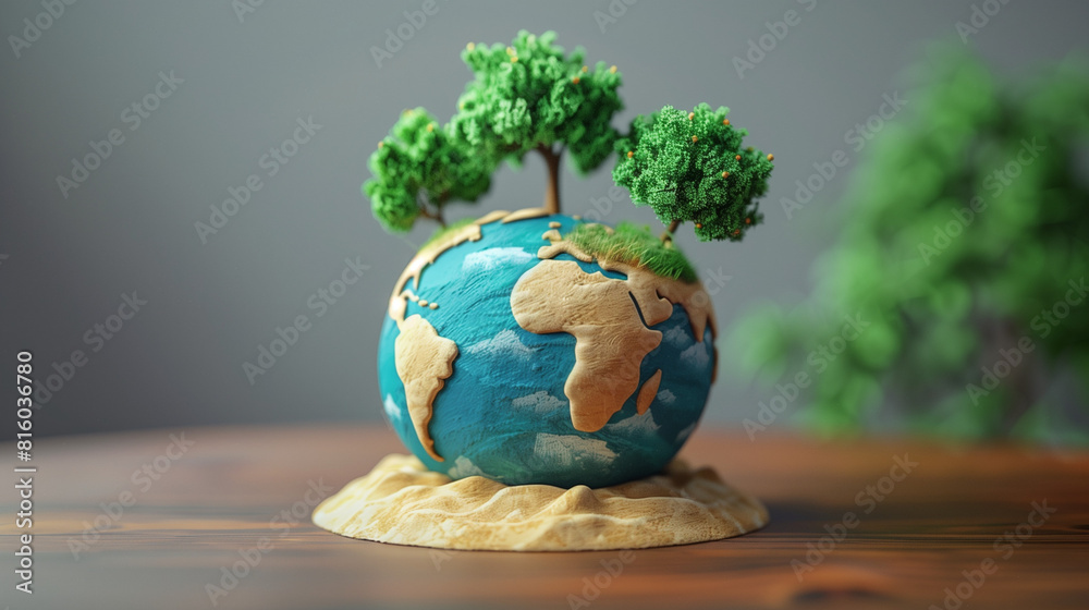 Hands holding globe on green nature forest background in saving ...