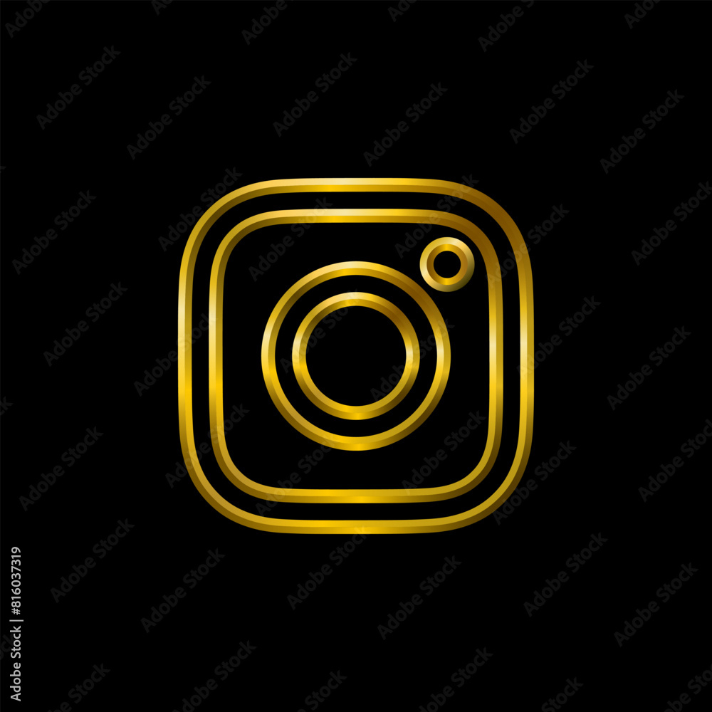 Instagram symbol. Vectorized social media logo. Metallic golden lines ...