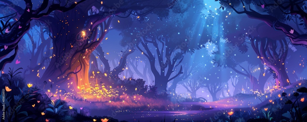 An enchanted forest where ancient magic flows through the air, with ...