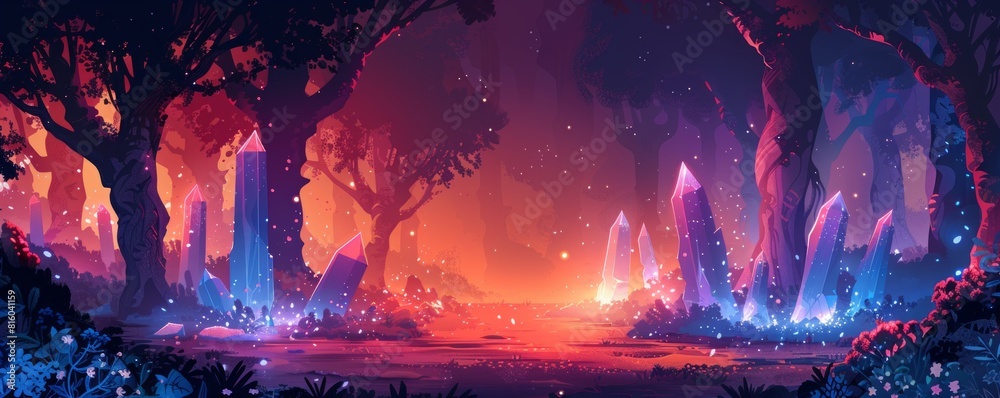 An enchanted glade hidden deep within a mystical forest, where faeries ...