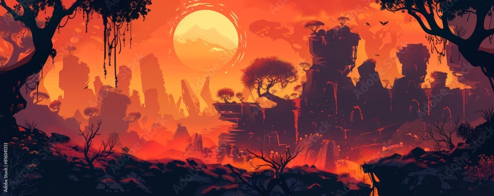 An alien jungle filled with strange and exotic creatures, where vines ...