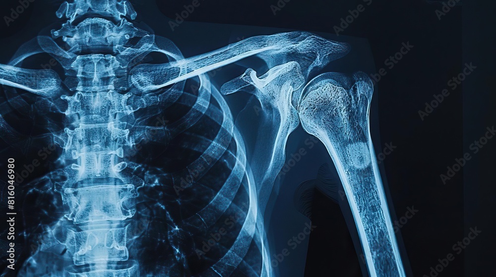A comprehensive Xray image showcasing a broken shoulder blade ...