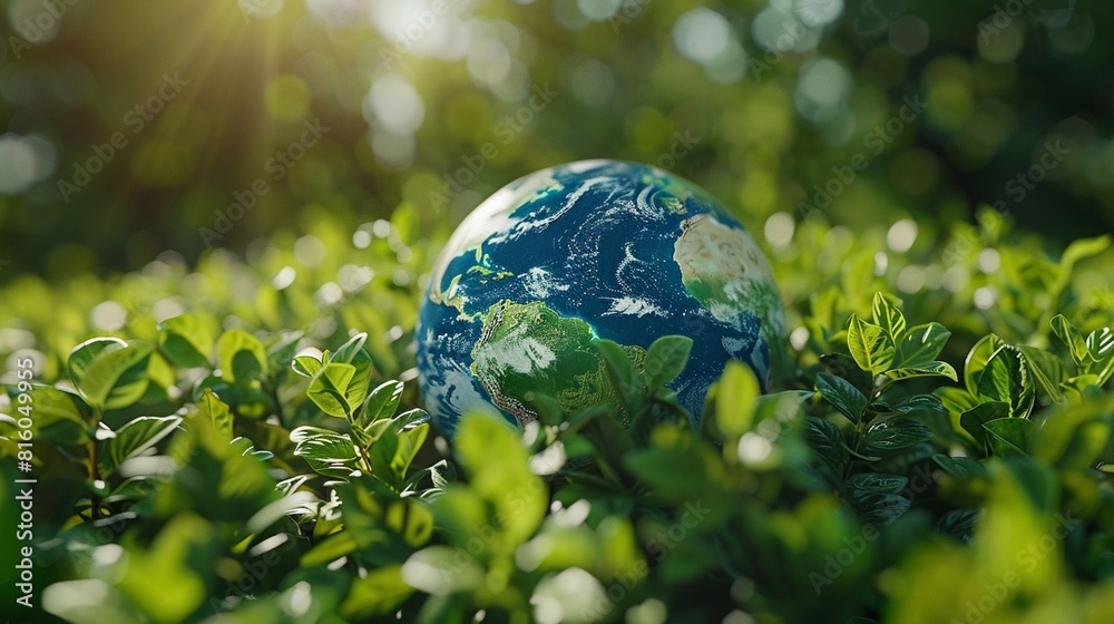 Earth Day concept featuring a paper earth globe nestled in green ...