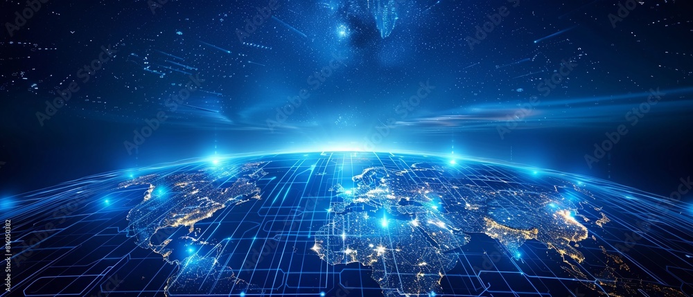 Global network and cyber technology with a digital globe centered on ...