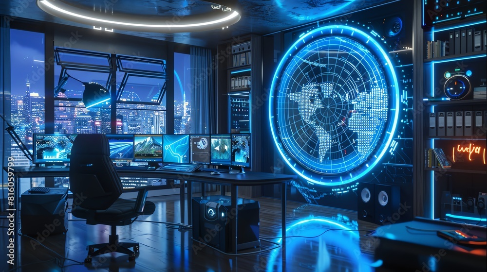 Sleek and futuristic remote work setup with integrated technology and ...