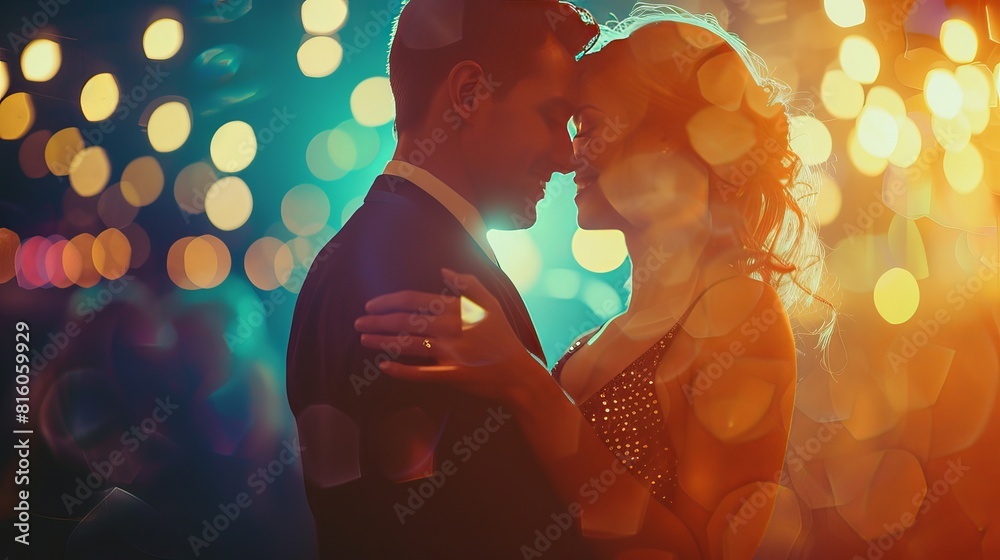 Dancing couple at a glamorous evening event. Beautiful woman and ...