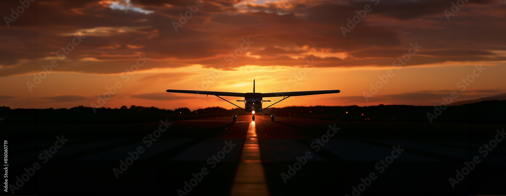 A panoramic wide angle photo of a fixed wing cessna style light ...