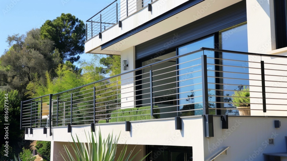 Modern metal railings and handrails in loft style. metal is treated ...
