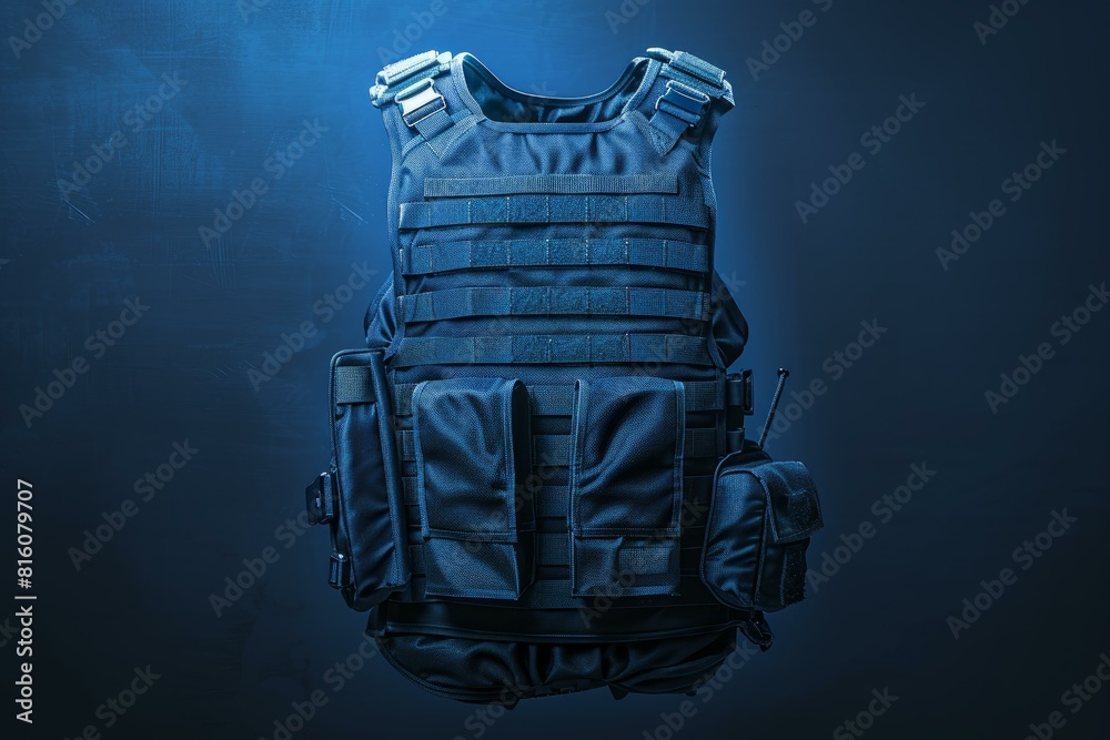 Modern black bulletproof vest equipped for police or military use ...