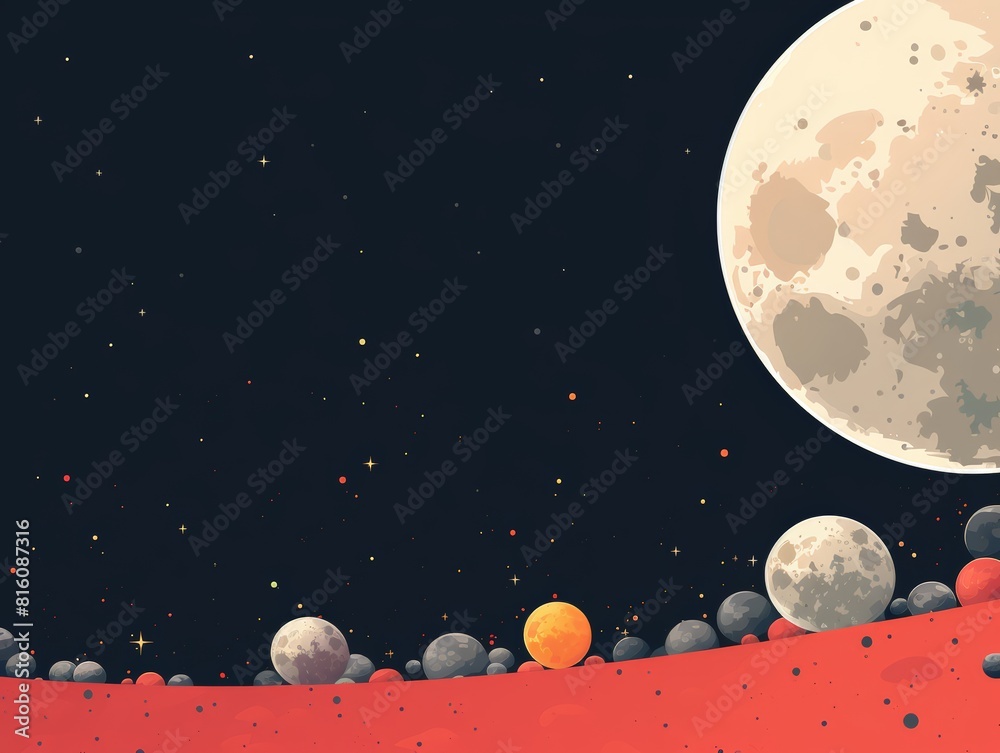 Digital art depicting space scene with multiple moons and planets ...
