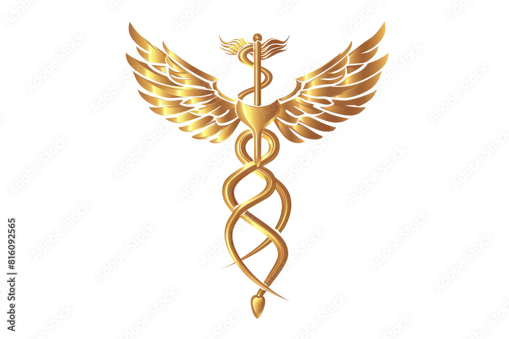 golden caduceus, which is a winged staff with two snakes entwined ...