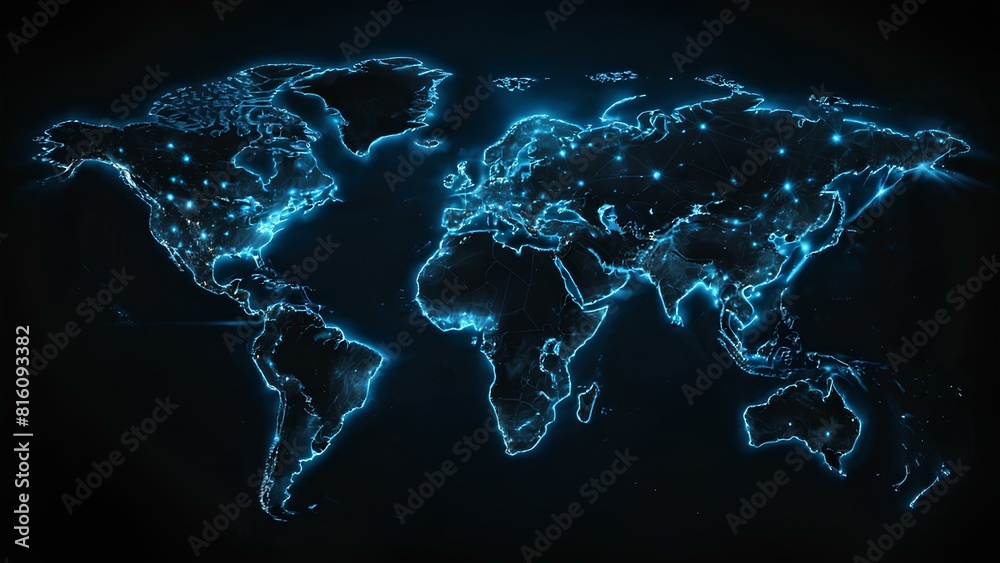 Digital world map Stylish CGI World Globe in dark Blue with connections ...