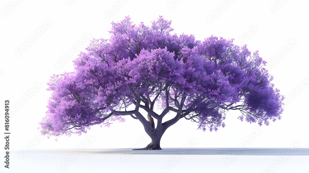 A vibrant 3D flat cartoon of a stunning jacaranda tree with purple ...