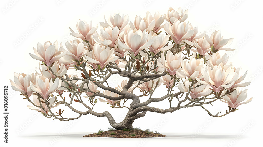 3D Flat Cartoon: Magnolia Tree Isolated on White Background A Stunning ...