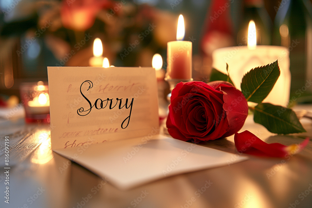 cozy, candlelit dinner table, a handwritten letter with the words ...