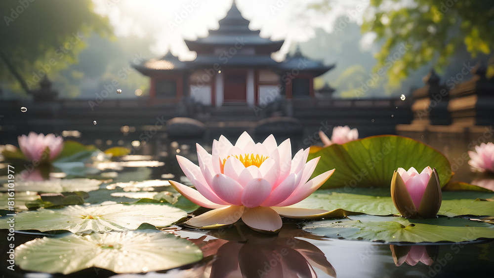 Vesak Symbol: Delicate Lotus Flower Reflects Serenity. Spiritual ...