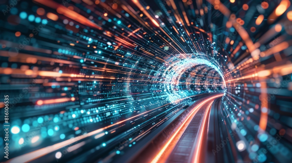 Abstract, futuristic technology concept, data coursing through digital ...