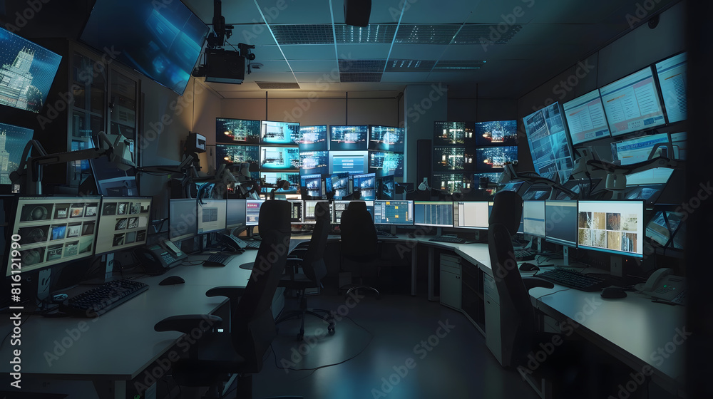 Fotografia do Stock: Control room monitoring surveillance video camera ...