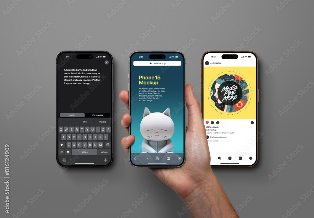 Hand Holding Phone 15 Mockup Stock Template | Adobe Stock