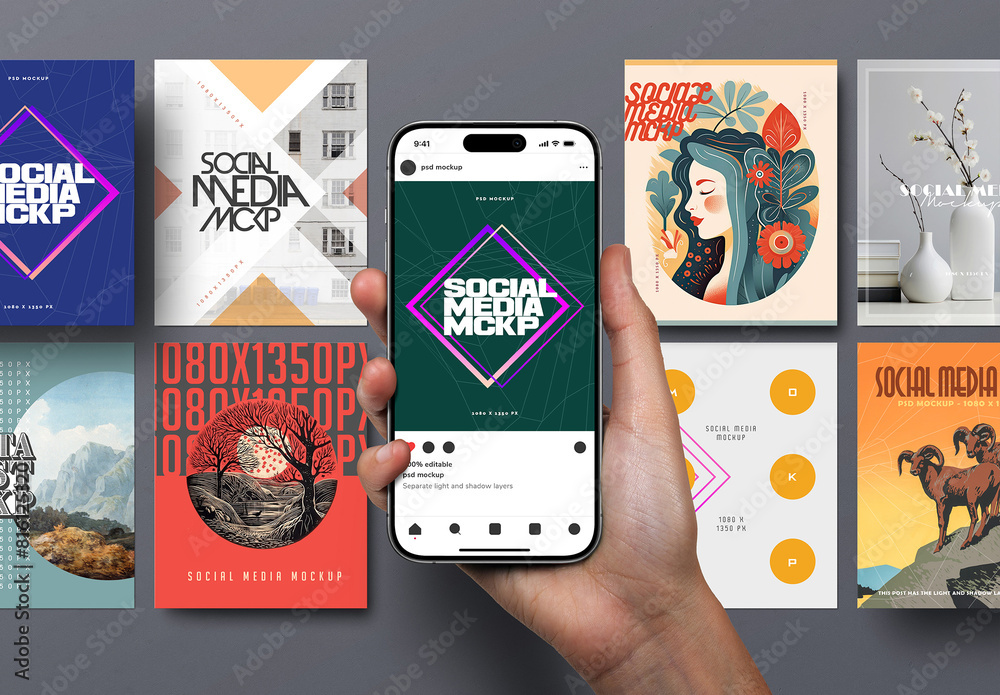 Hand Holding Phone 15 Mockup Social Media Post 1080 x 1350 px Stock ...