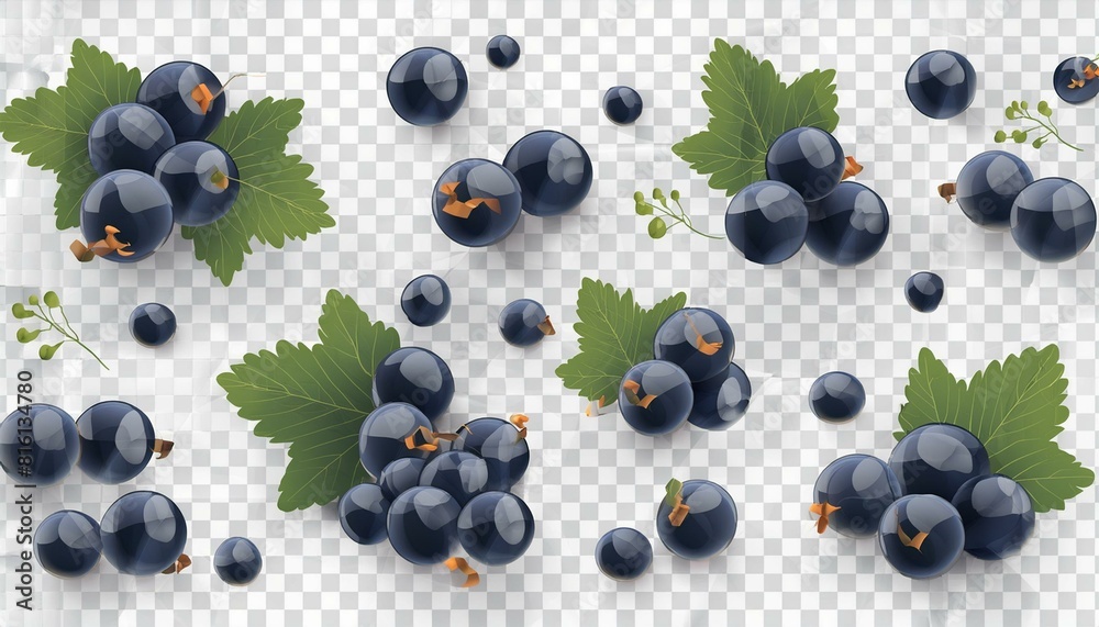 Blackcurrant black currant cassis Ribes nigrum, many angles and view ...