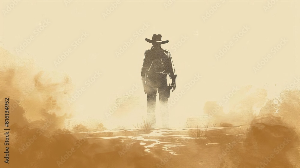 old west cowboy in hat and jeans foggy dusty background vintage western ...