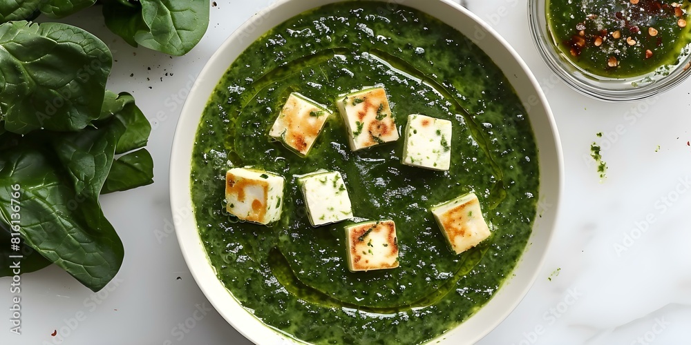 Watercolor Illustration of Palak Paneer - Creamy Spinach Curry with ...