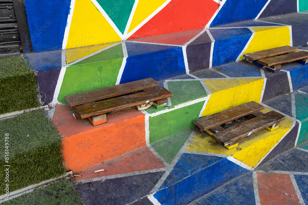 striking urban art installation featuring a set of stairs adorned with ...
