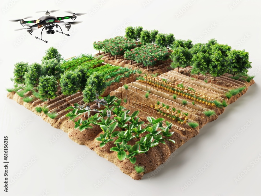3d modelIllustrate a high-tech farm using drones, sensors, and drought ...