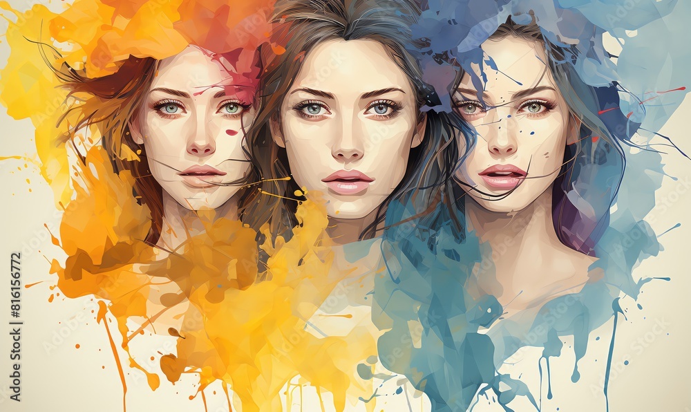 Conceptual flat design front view human emotions theme water color ...