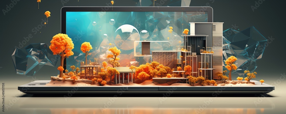 Conceptual flat design side view evolution of technology theme 3D ...