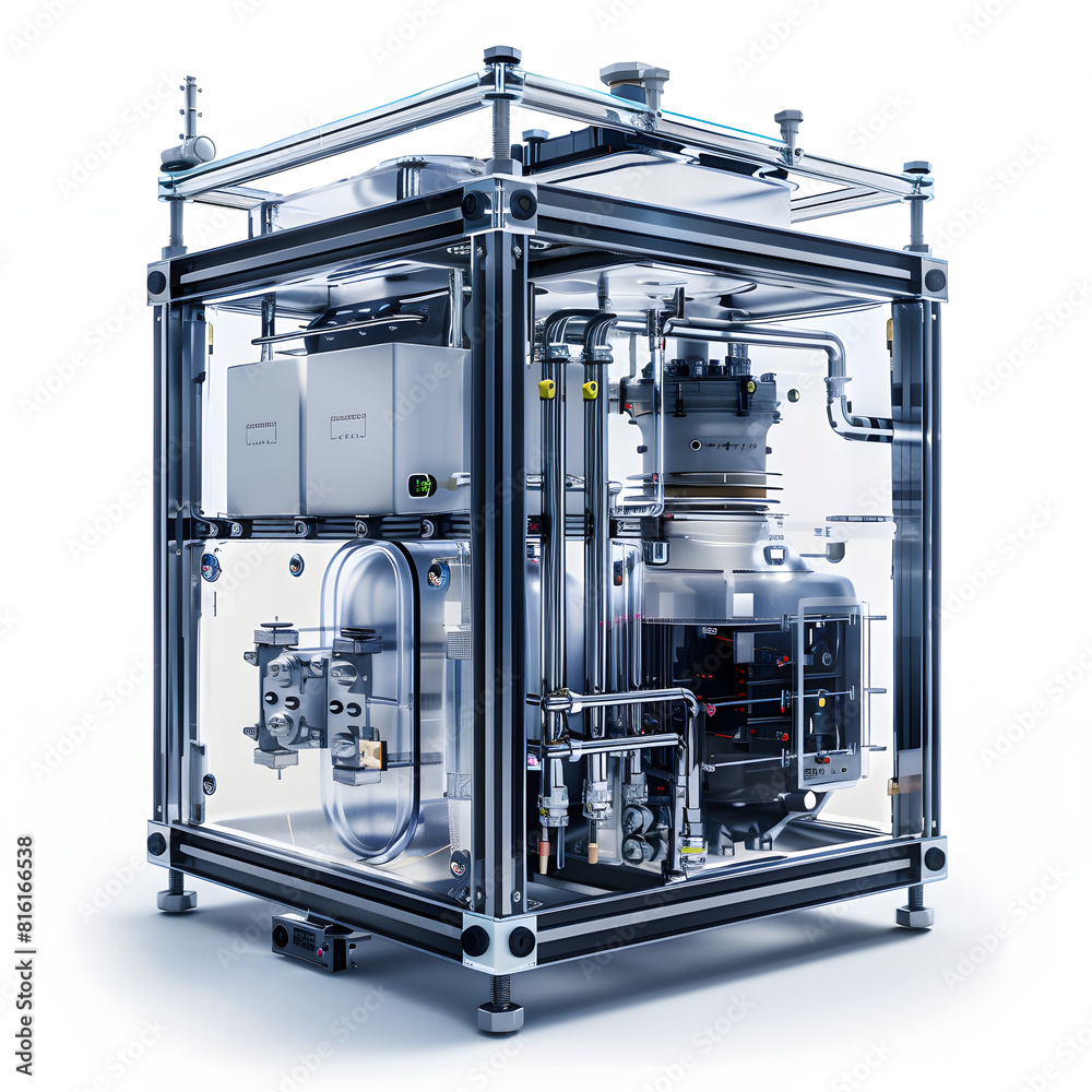 High-pressure electrolyzer and hydrogen gas isolated on white ...