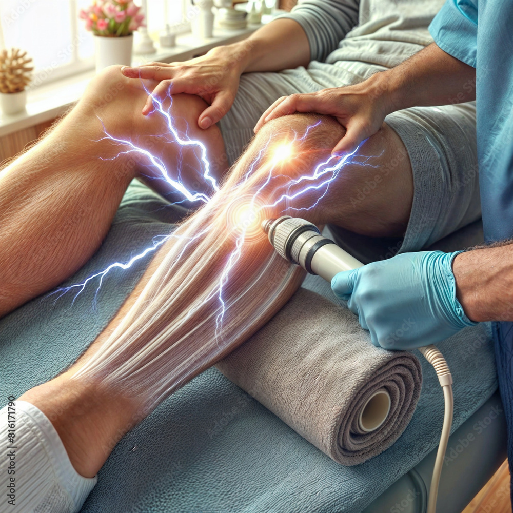 Physical therapy of the shin with shock wave, extracorporeal shockwave ...