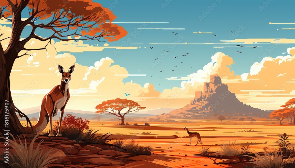 Kangaroo flat design top view outback adventure theme animation Triadic ...