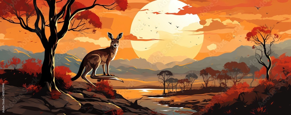 Kangaroo flat design top view bushland ecosystem theme animation ...