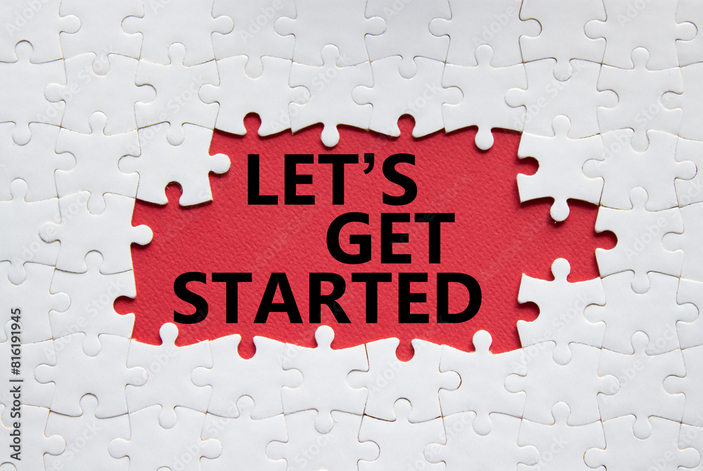 Lets get started symbol. Concept words Lets get started on white puzzle ... Lets get started symbol. Concept words Lets get started on white puzzle ...