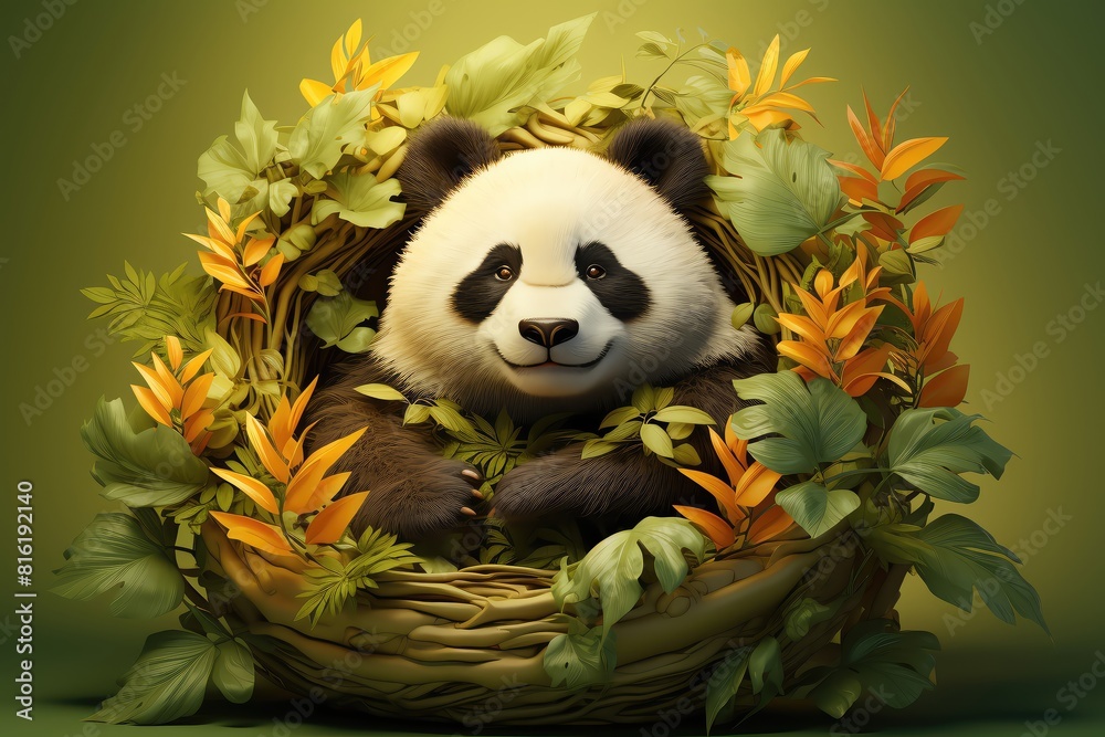 Panda flat design side view nap time theme 3D render Analogous Color ...