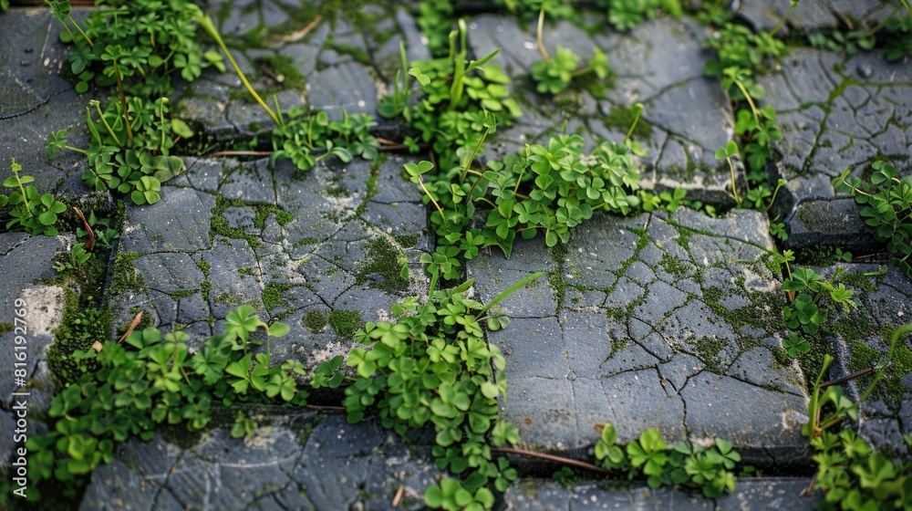 Gardening Weeds: Close up View of Wild Plants Growing in Patio Paving ...