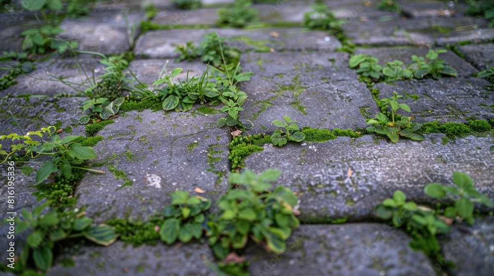 Gardening Weeds. Wild Weeds Growing Between Paving Slabs in Residential ...