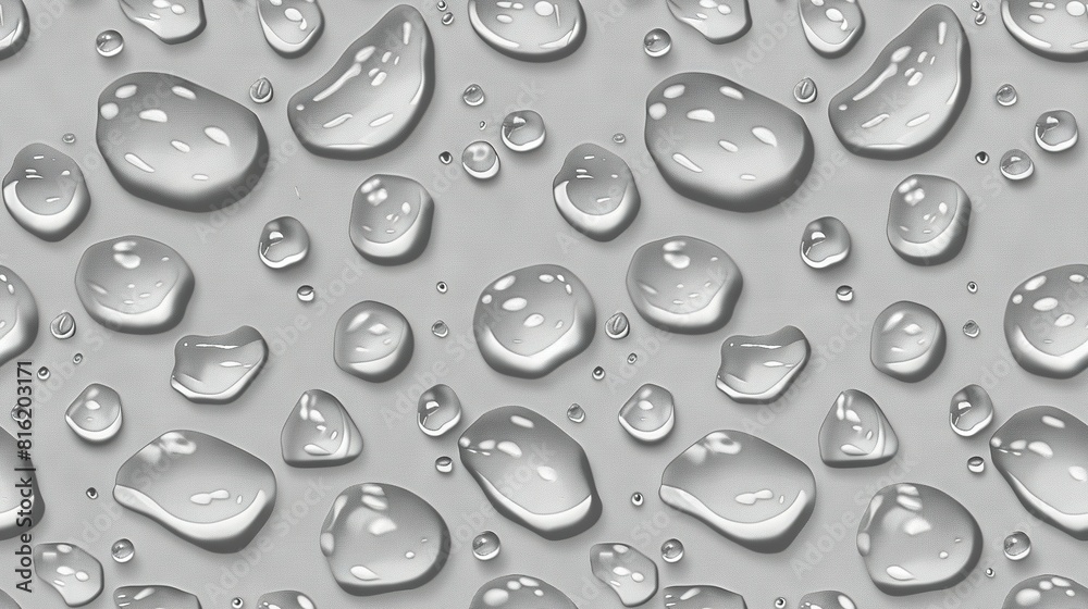 Many droplets of water on a gray background, with water drops on the ...