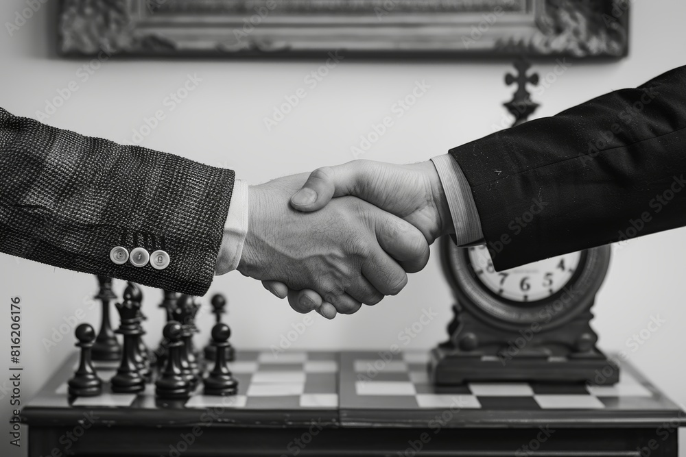 Grandmasters' Handshake at High Stakes Chess Match with Chess Clock in ...