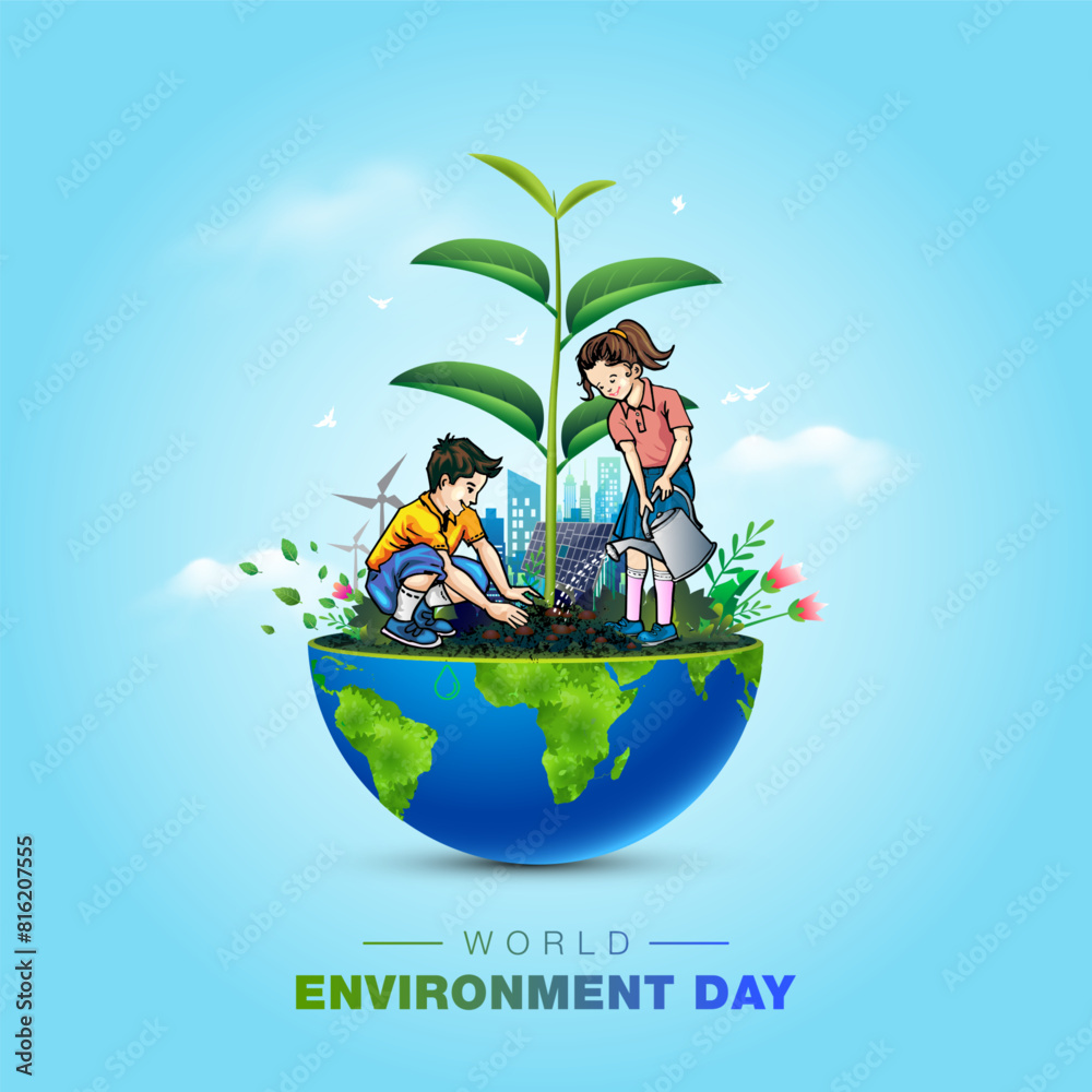 World Environment Day creative drawing and painting design. 2 Kids ...