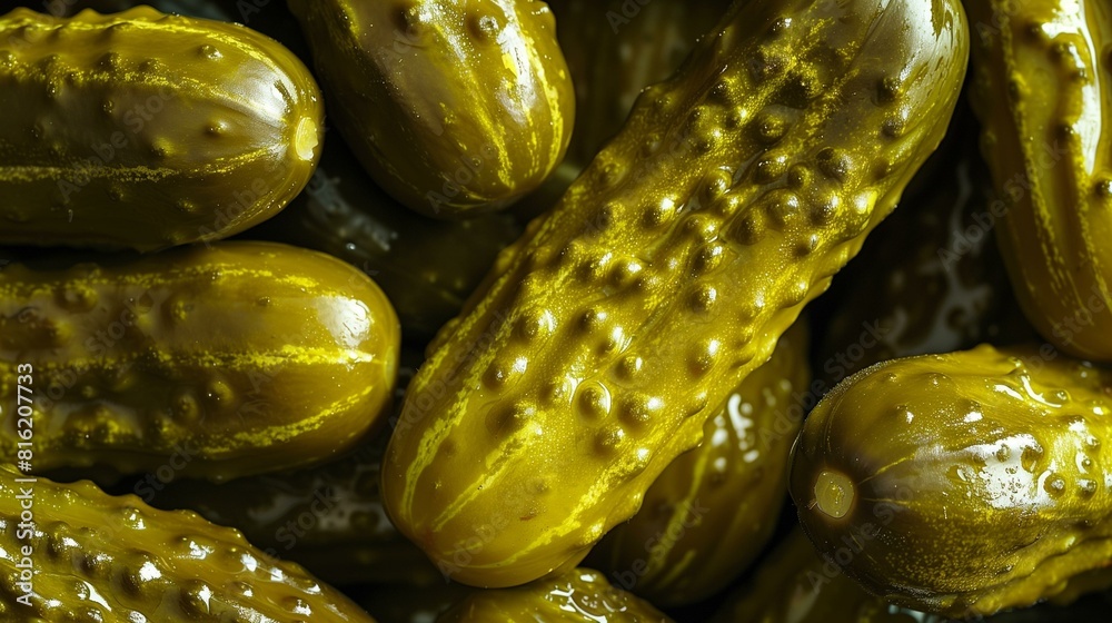 Juicy Pickles in a Close-Up View, Showing the Shiny Green Skin and ...